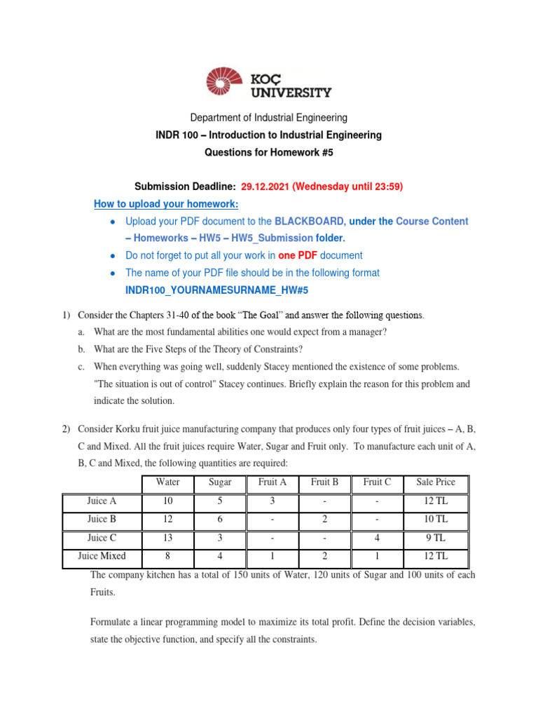 INDR100 Fall 2021 HW5 v2 | PDF | Linear Programming | Inventory
