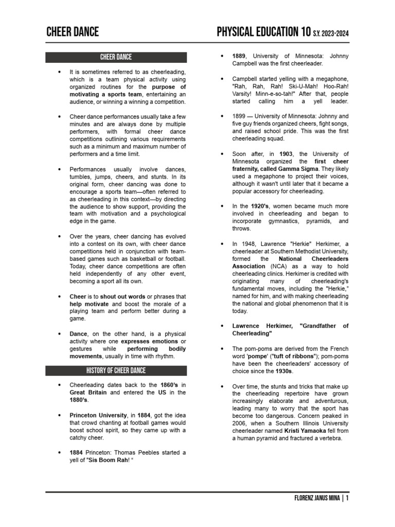 Cheer Dance Physical Education 10 | Download Free PDF | Cheerleading ...
