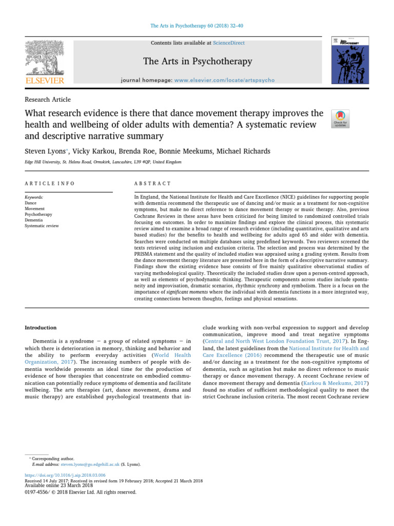 What Research Evidence Is There That Dance Movement Therapy Im - 2018 ...