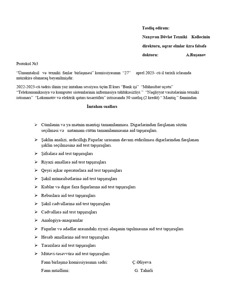 Imtahan Suallar M | PDF