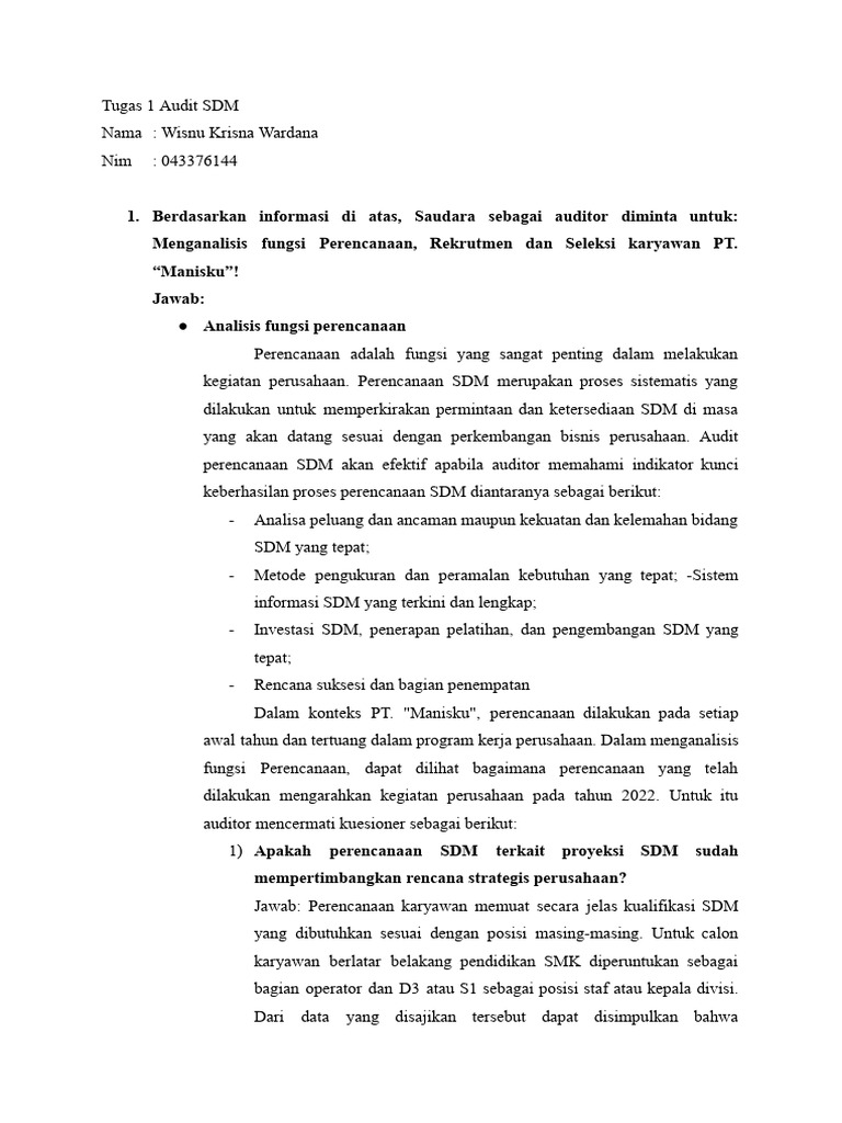 Audit SDM: Perencanaan & Rekrutmen PT Manisku | PDF