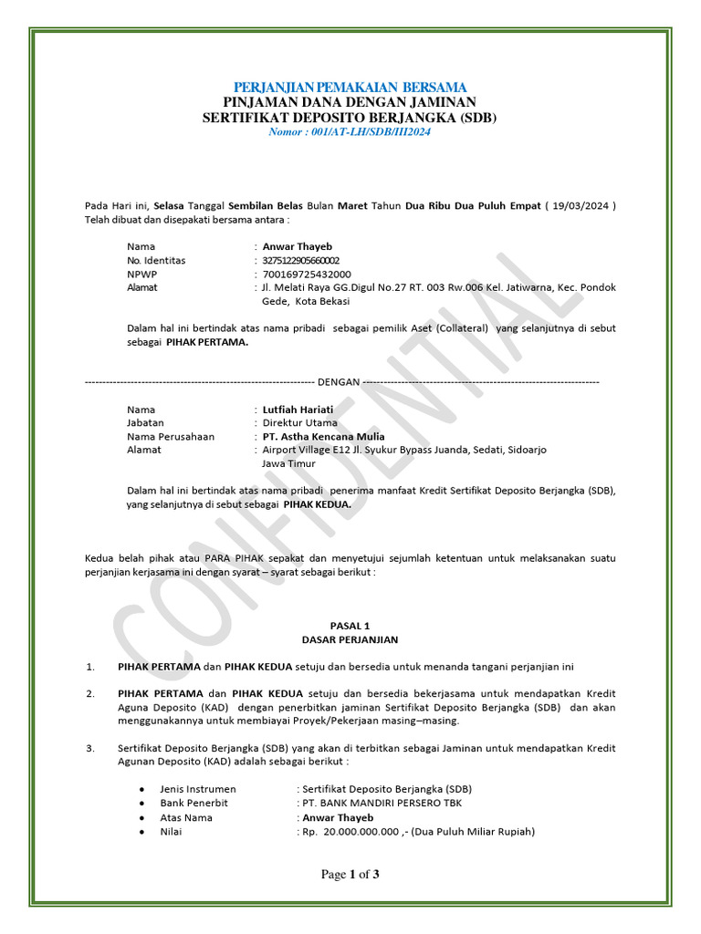 SDB Kontrak 1 Okk | PDF