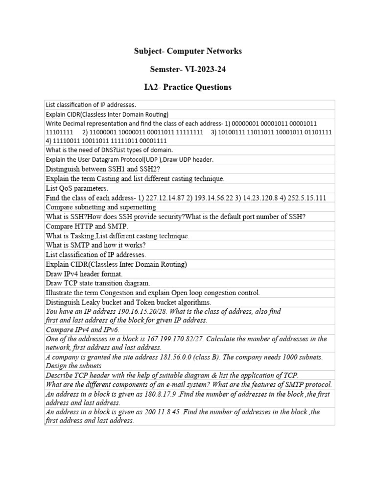 Computer Networks Practice Questions VI | PDF | Computers