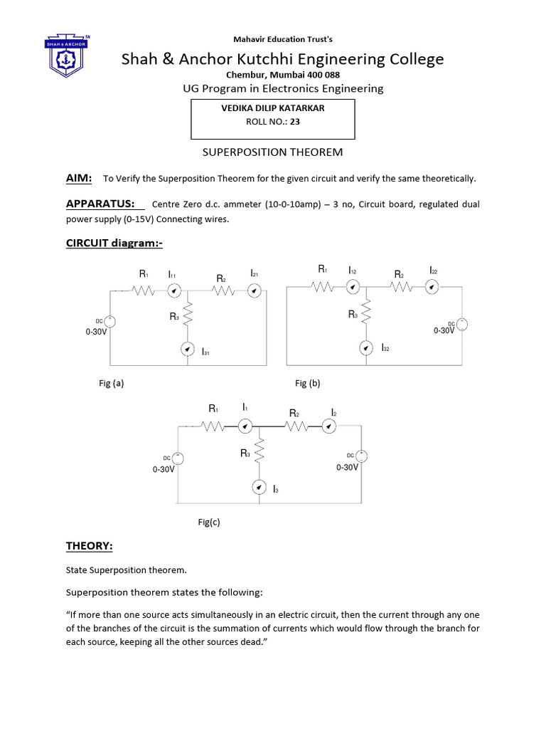 1-Superposition Theorem PDF | PDF | Electrical Network | Materials Science
