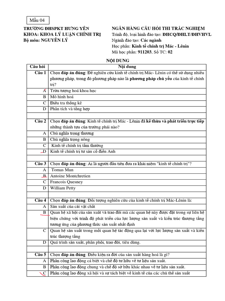 150 Cau Hoi Thi Trac Nghiem KTCT (16.10.2023) - Final | PDF