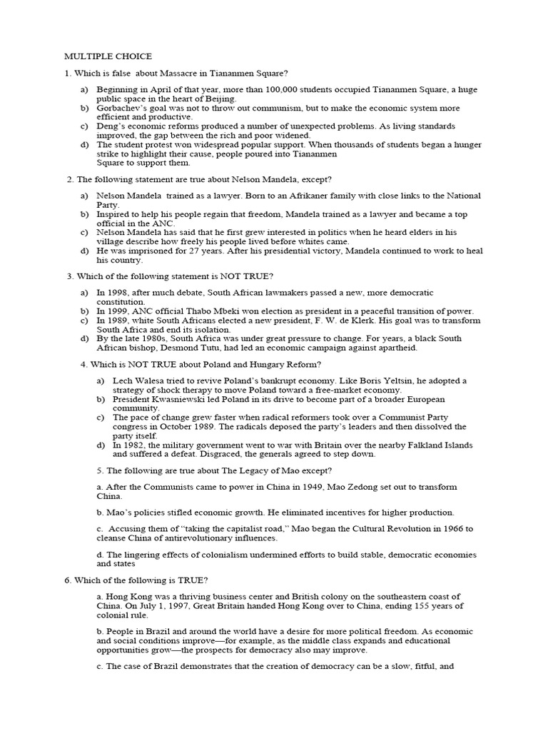 quiz chapter 35 final | PDF | Nelson Mandela | Mao Zedong