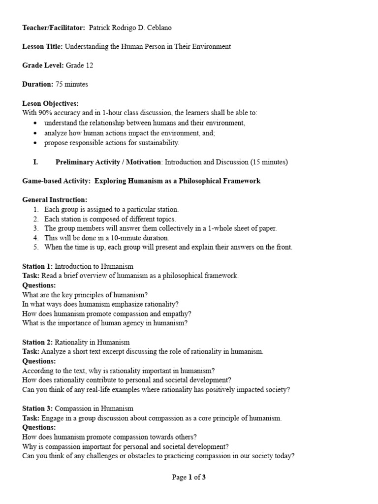 Lesson Plan Generated Via Chat GPT | PDF | Humanism | Thought