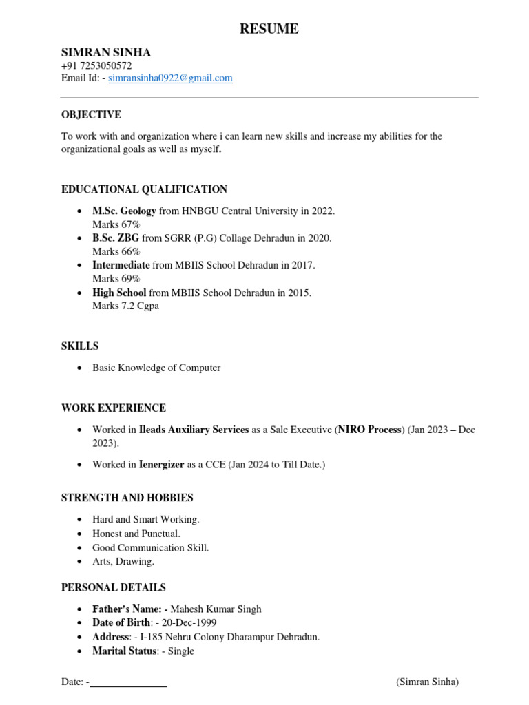 Resume: Simran Sinha | PDF