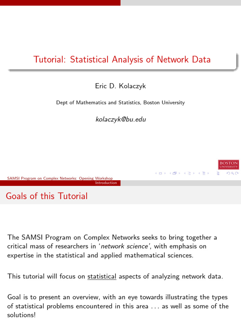 Kolaczyk E. Tutorial. Statistical Analysis of Network Data 2024 | PDF | Vertex (Graph Theory ...