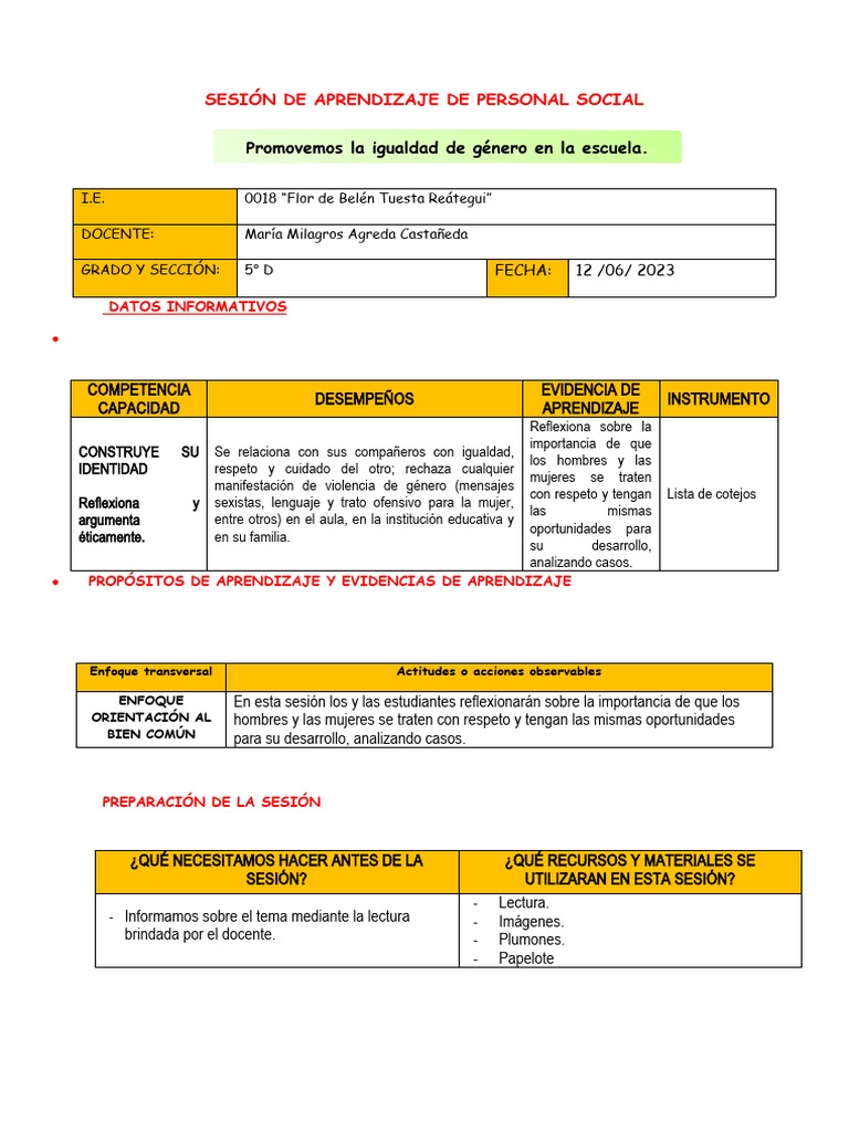Actividades para Promover la Igualdad de Género | PDF | Igualdad de ...
