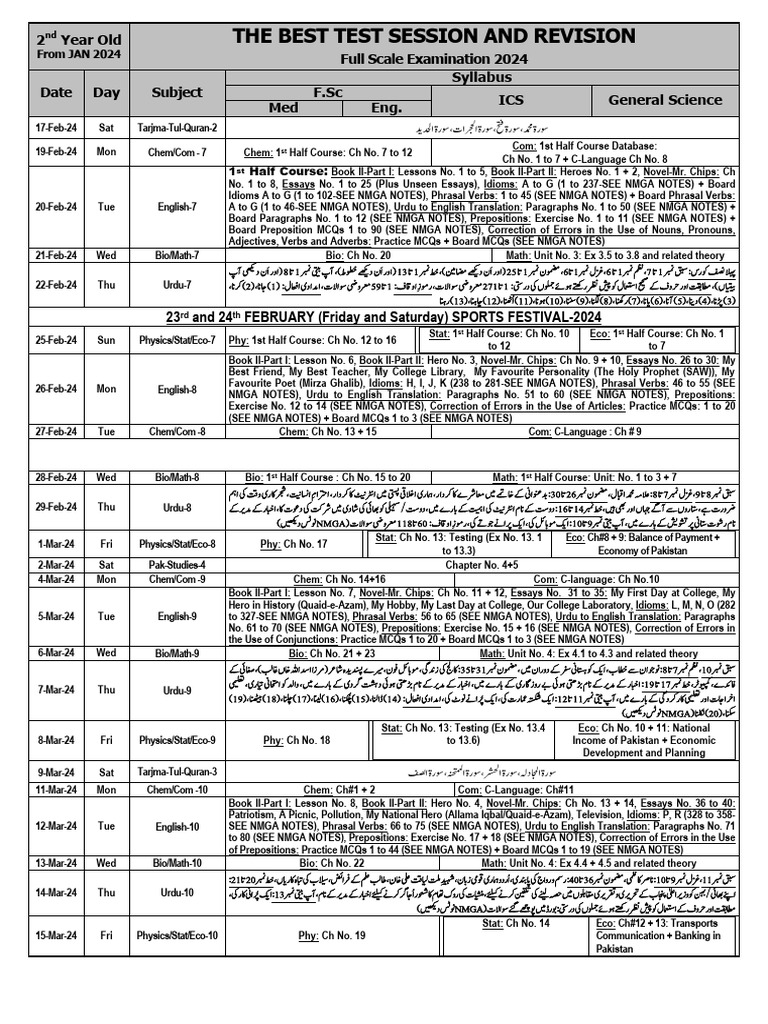 2024 Full Scale Exam Schedule | PDF | English Language | Grammar