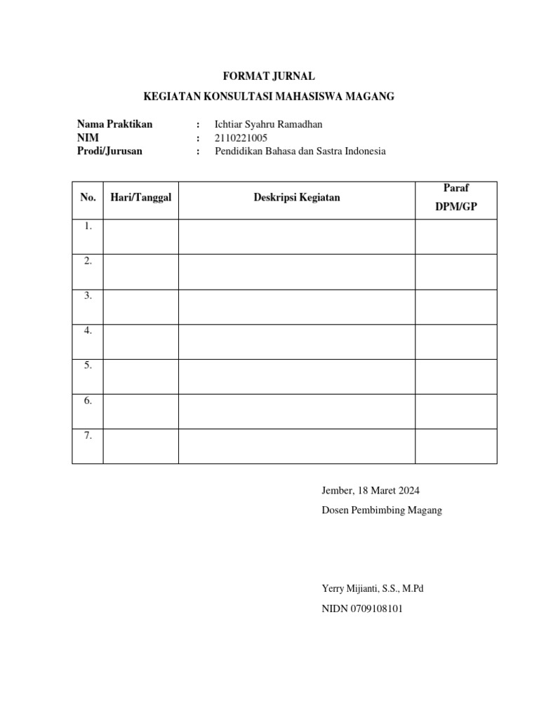 Format Kegiatan Konsultasi Mahasiswa Magang Fix | PDF
