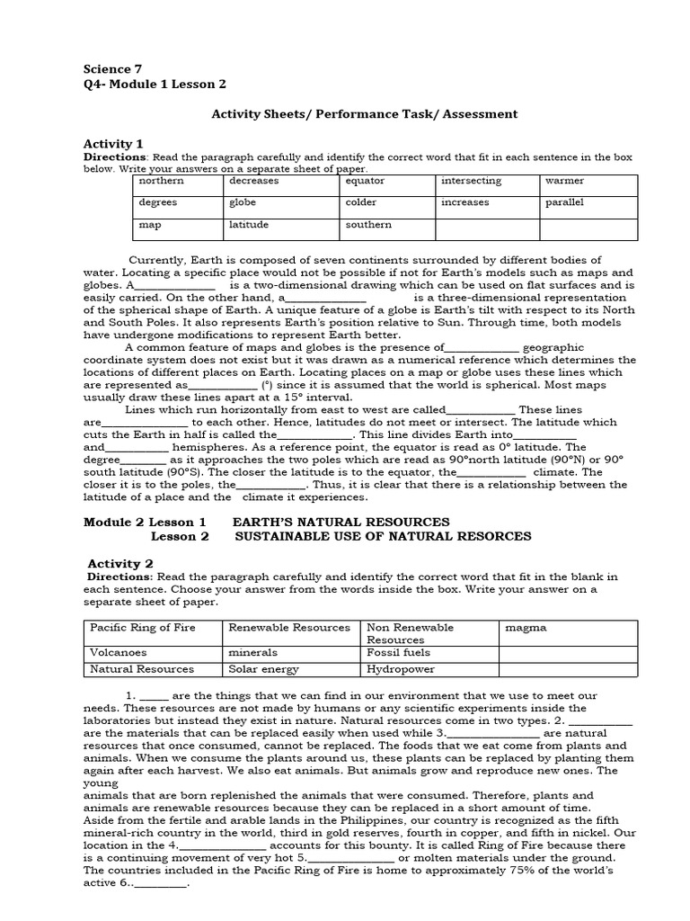 Science-7-activity-sheetsJ-performance-and-assessment (1) | PDF ...
