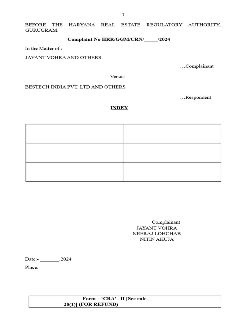 RERA Complaint for Refund Format | PDF | Cause Of Action | Common Law