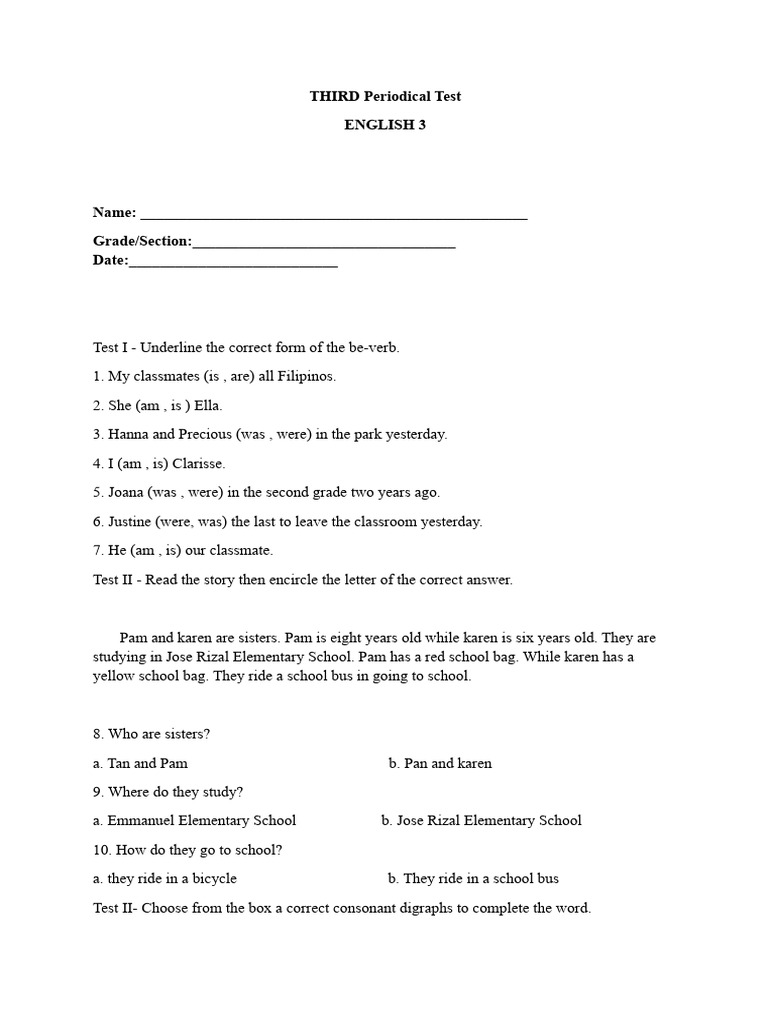 3rd Grading Exam English 3 Pdf Languages Foreign Language Studies