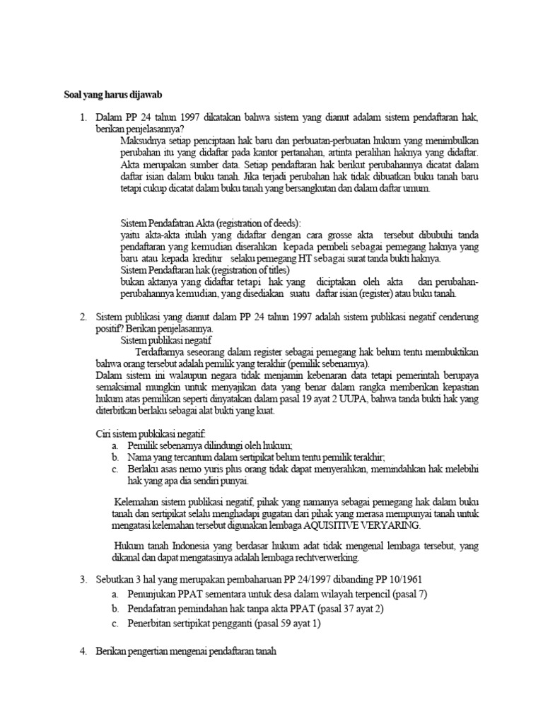 Soal Bimtek Pendaftaran Tanah | PDF | Hukum
