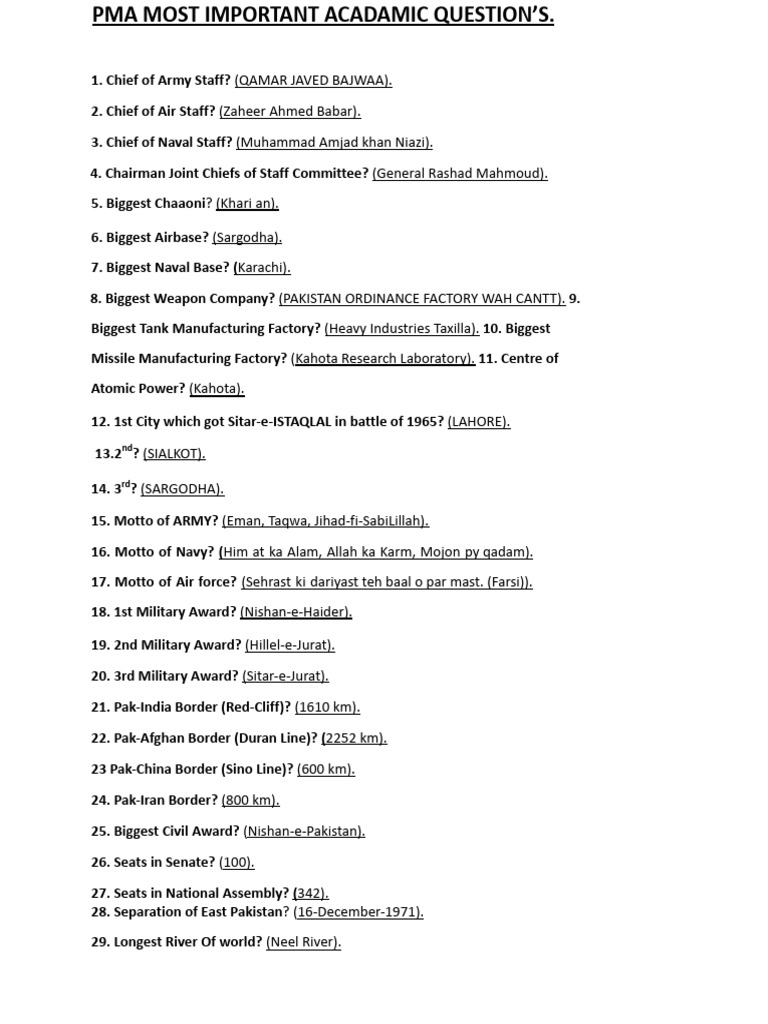 PMA LC Most Important Academic by Pro Genius Students | PDF | Pakistan ...