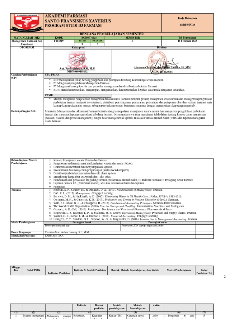 RPS Manajemen Dan Akuntansi Farmasi | PDF | Bisnis | Komputer
