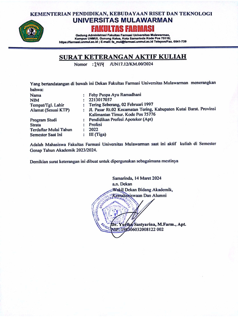 Surat Keterangan Aktif Kuliah | PDF