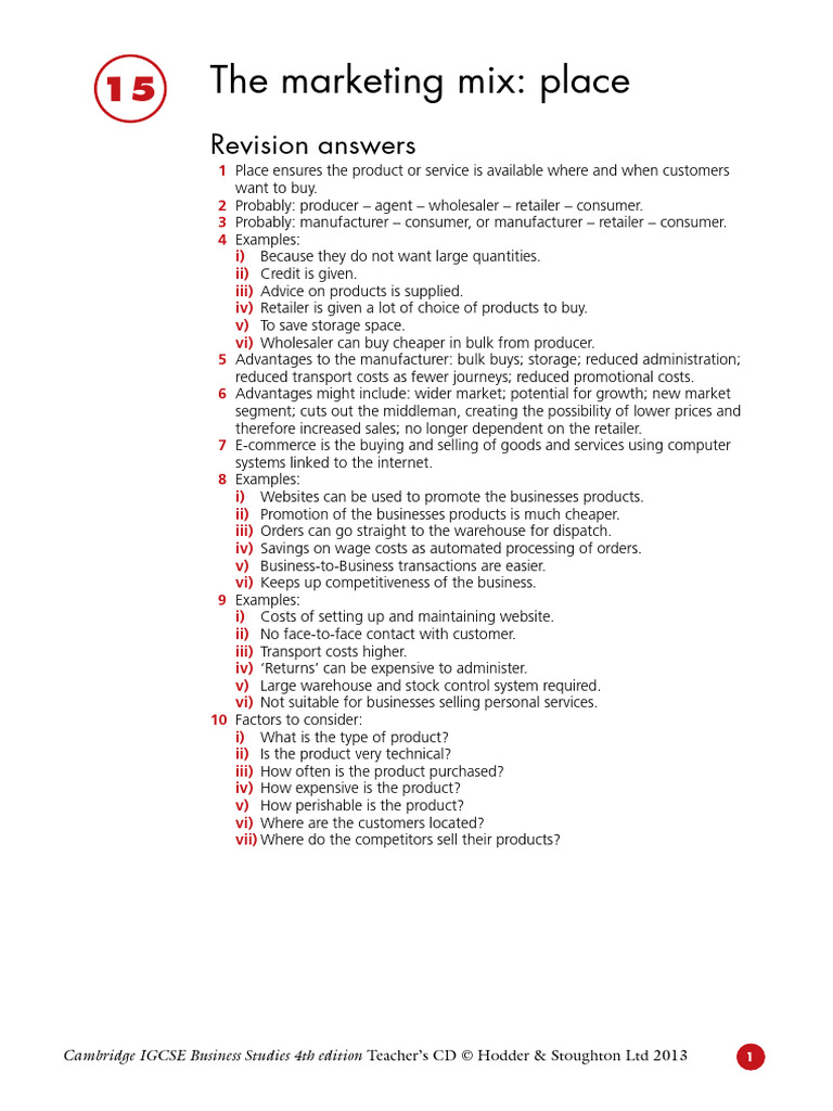 Ans Ch15 Igcse Bus ST TCD | PDF | Retail | Market (Economics)