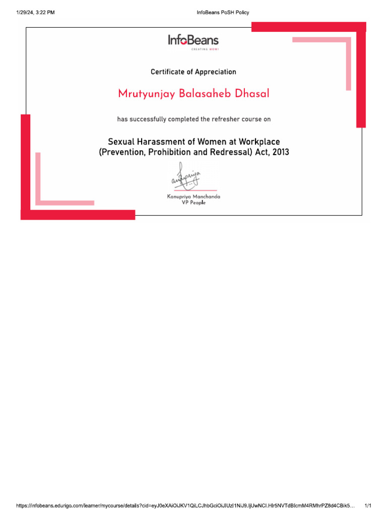 POSH Certificate | PDF