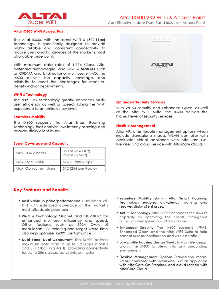 Altai IX600 Catalog Eng 20220922 | PDF | Ieee 802.11 | Wi Fi