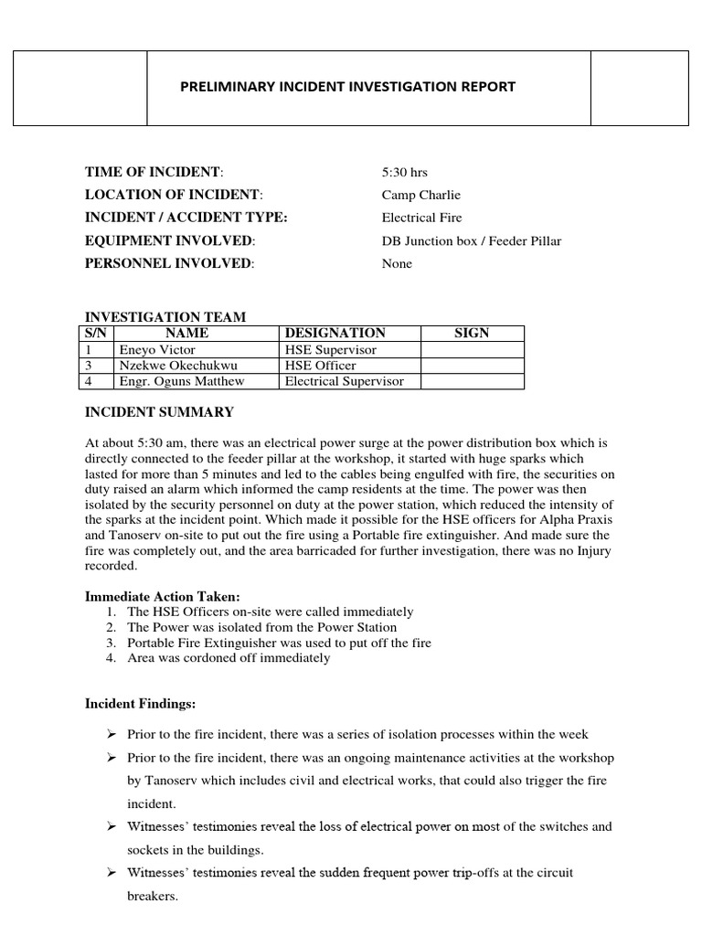 Electrical Fire Incident Report | PDF | Fuse (Electrical) | Safety