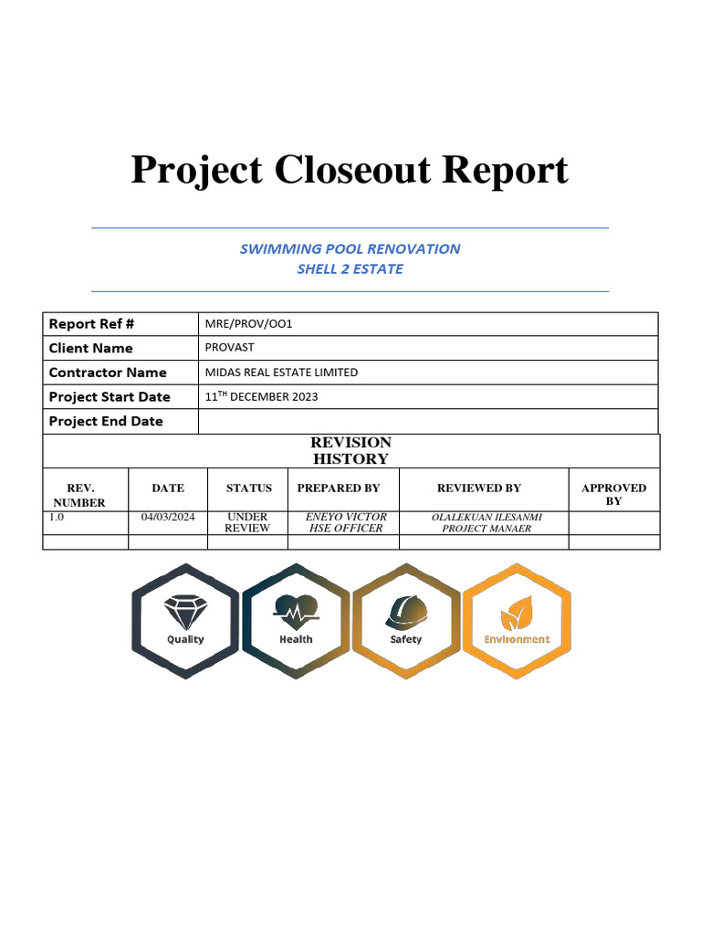 HSE Project Closeout Report | PDF | Occupational Safety And Health | Working Conditions