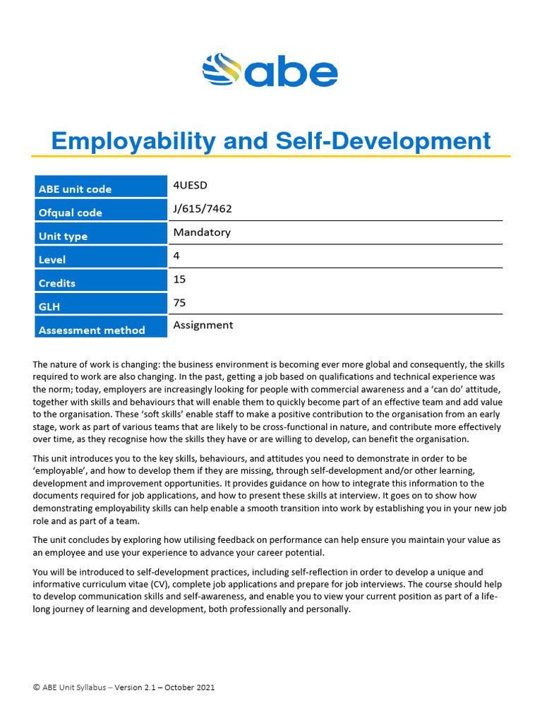 4UESD Syllabus v2.1 | PDF | Personal Development | Communication