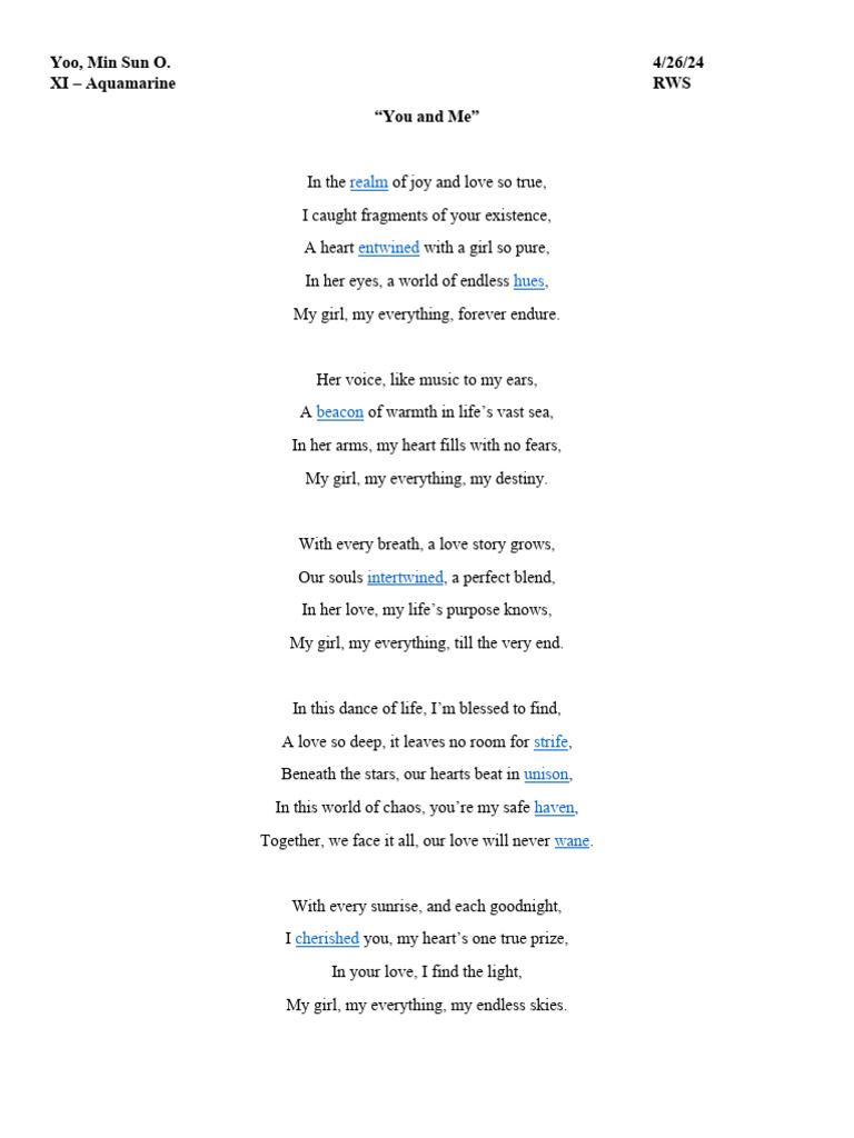 Yoo, Min Sun O. RWS Poem | PDF