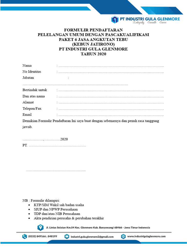Formulir Pendaftaran Lelang | PDF