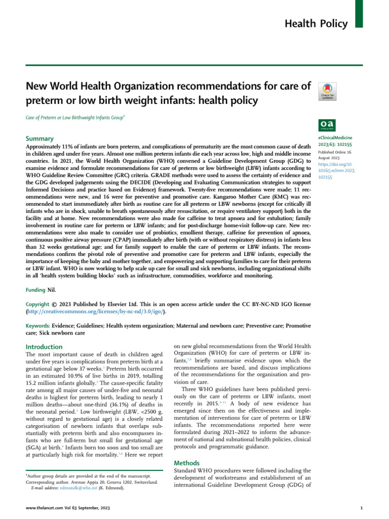 WHO Preterm or LBW Care Policy | PDF | Preterm Birth | Low Birth Weight