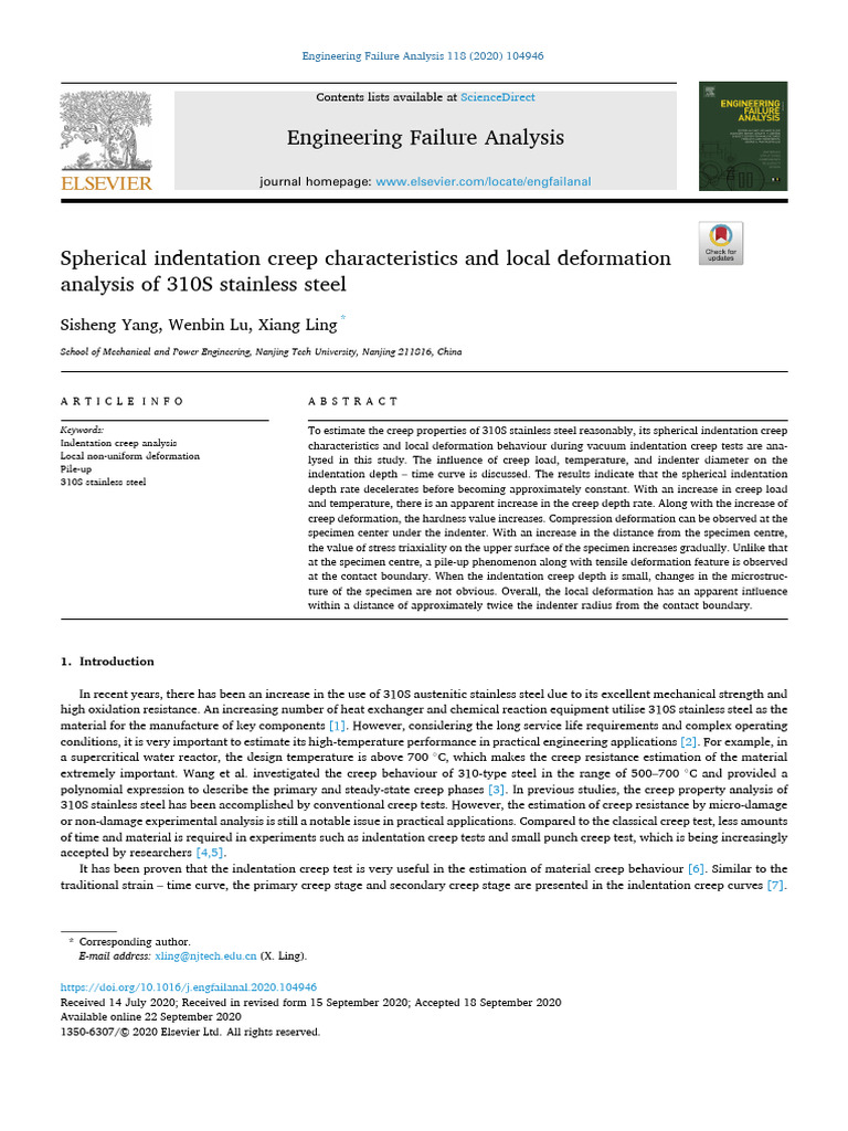 Spherical Indentation Creep of 310S Steel | PDF | Creep (Deformation ...