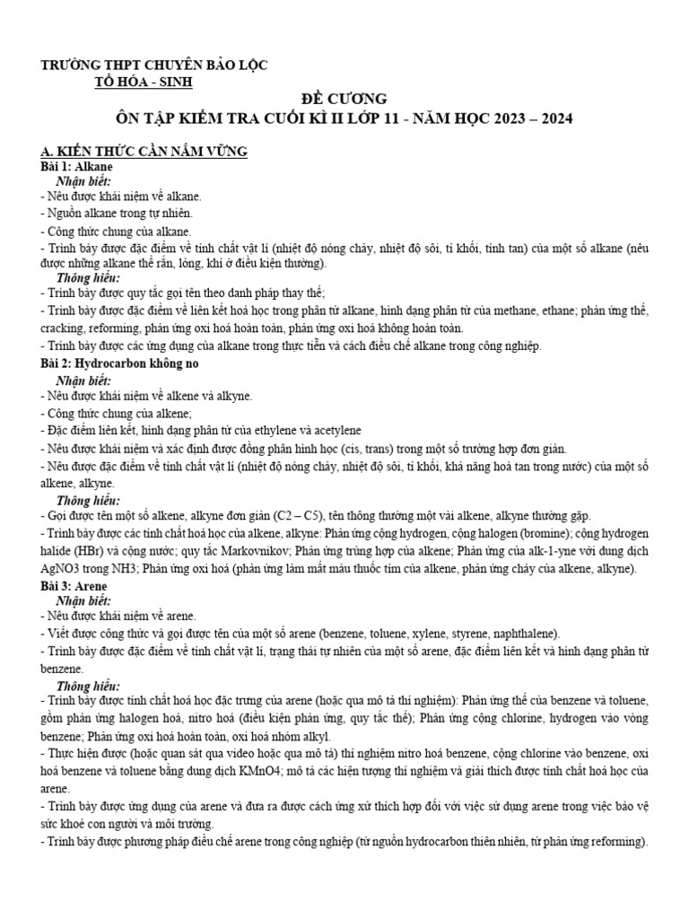 ĐỀ CƯƠNG CUỐI KÌ II LỚP 11CB NĂM HỌC 2023 - 2024 | PDF