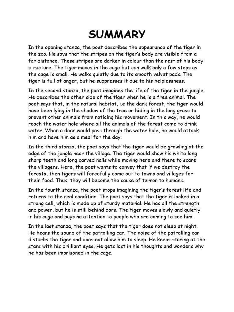 Summary- The Tiger | PDF