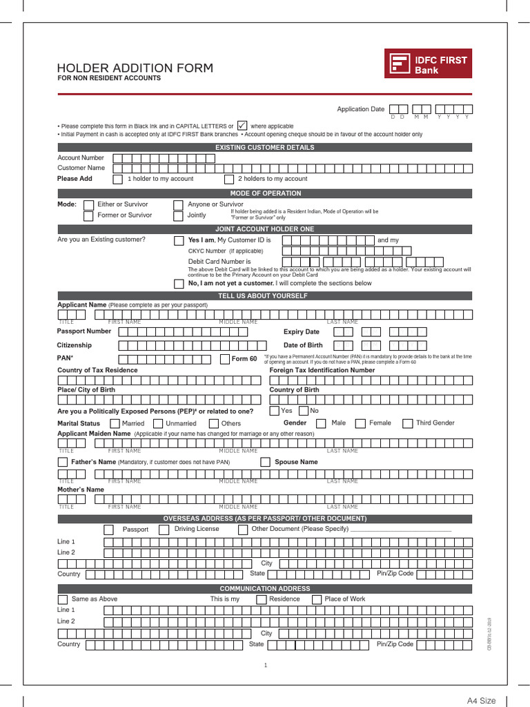 Joint Account Holder Addition Form | PDF | Banks | Credit Card