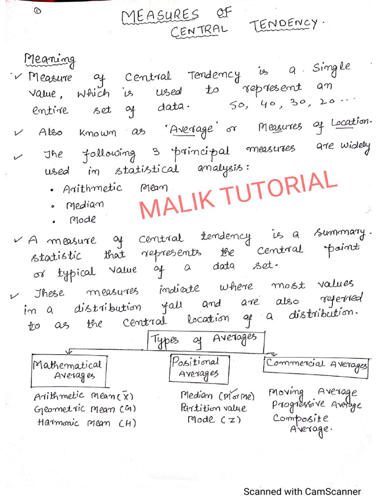 Measures of Central Tendency Complete Notes | PDF