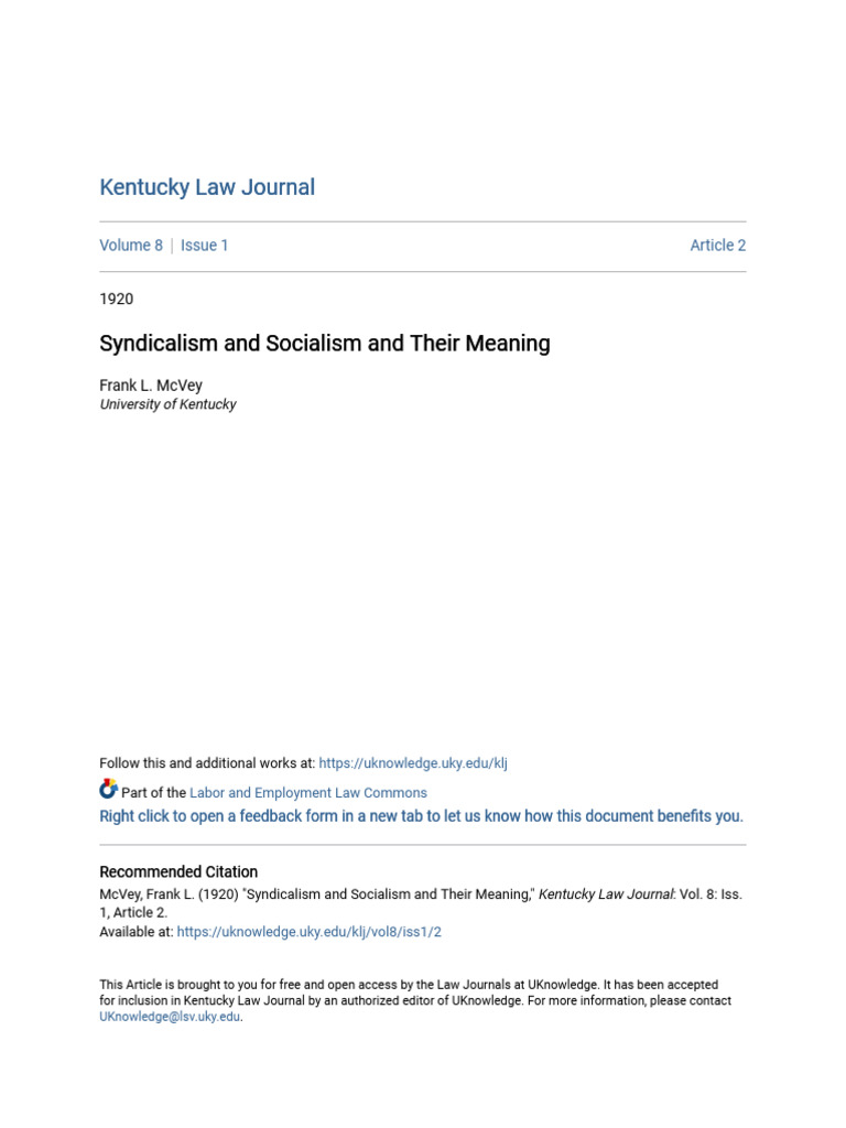 Syndicalism and Socialism and Their Meaning | PDF | Syndicalism | Socialism