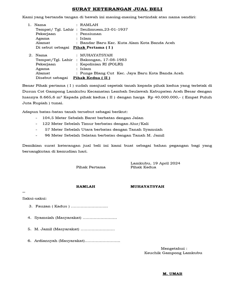 Jual Beli Tanah Ramlah | PDF