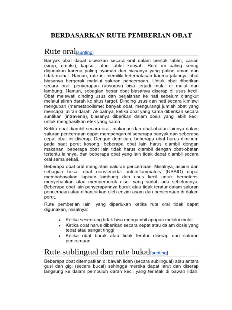 Berdasarkan Rute Pemberian Obat | PDF