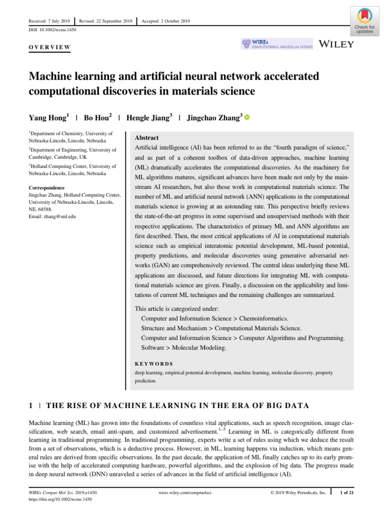 Machine Learning and Artificial Neural Network Accelerated Computational Discoveries in ...