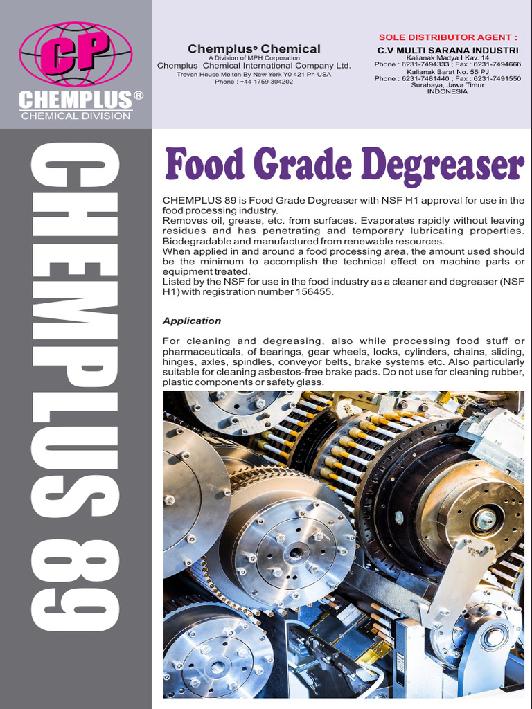 Food Grade Degreaser: Chemplus 89 | PDF | Materials | Industrial Processes