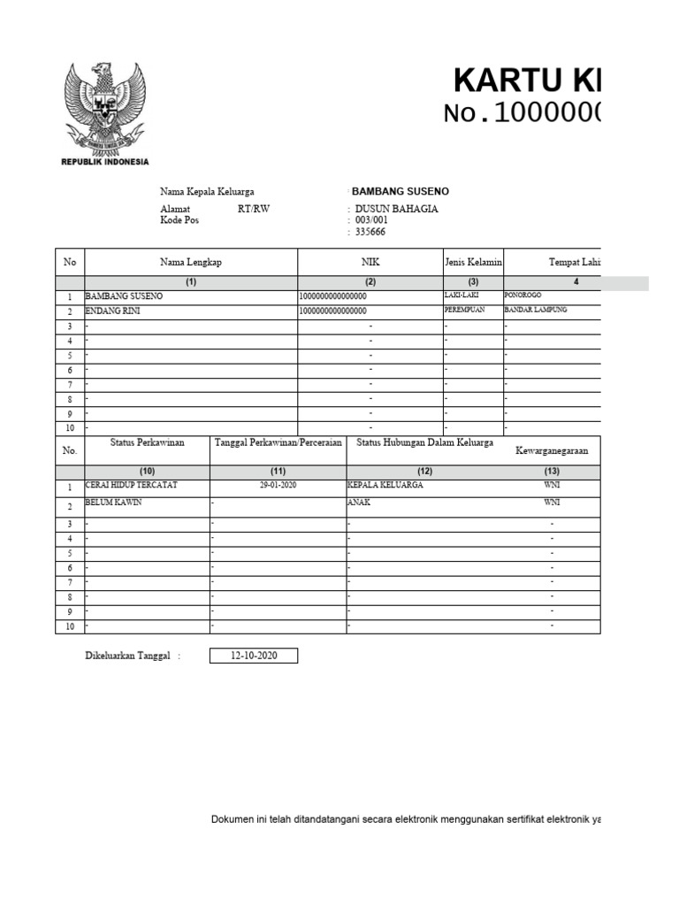 Blanko KK Kosong | PDF