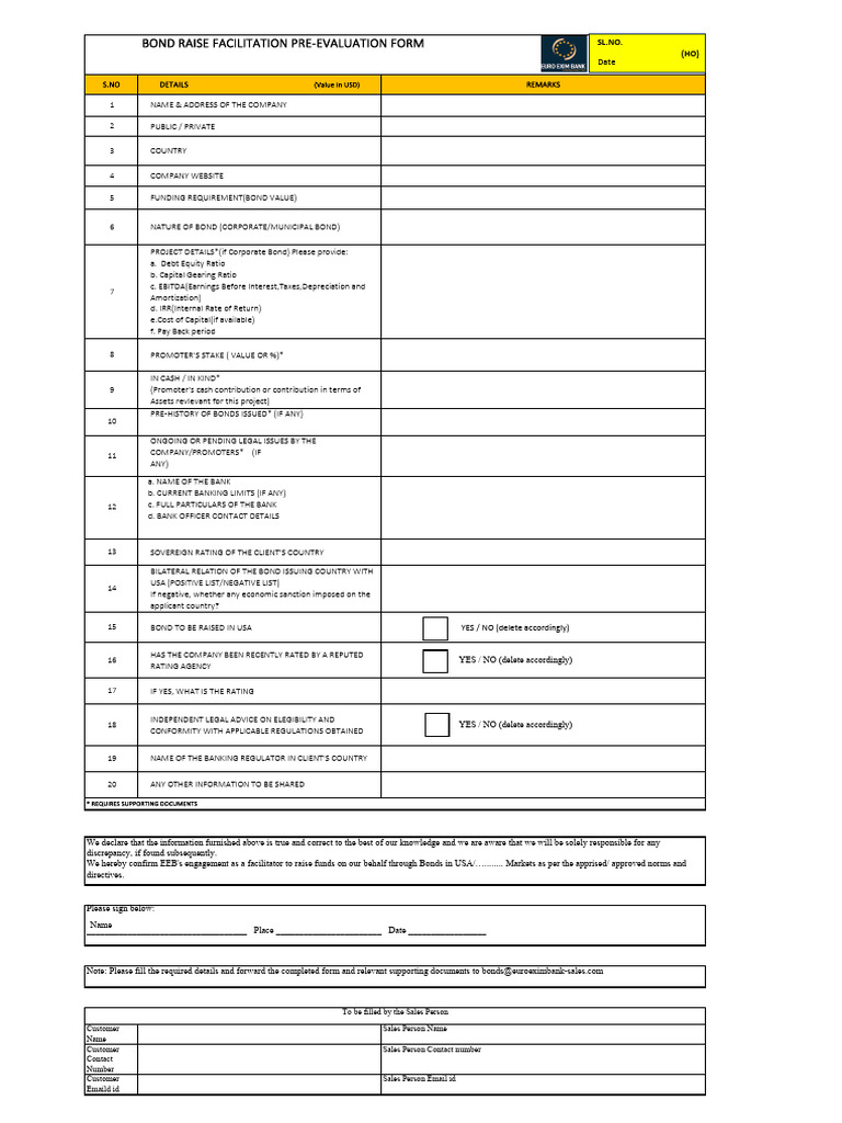 Bond Raise Facilitation Form | PDF | Banks | Bonds (Finance)