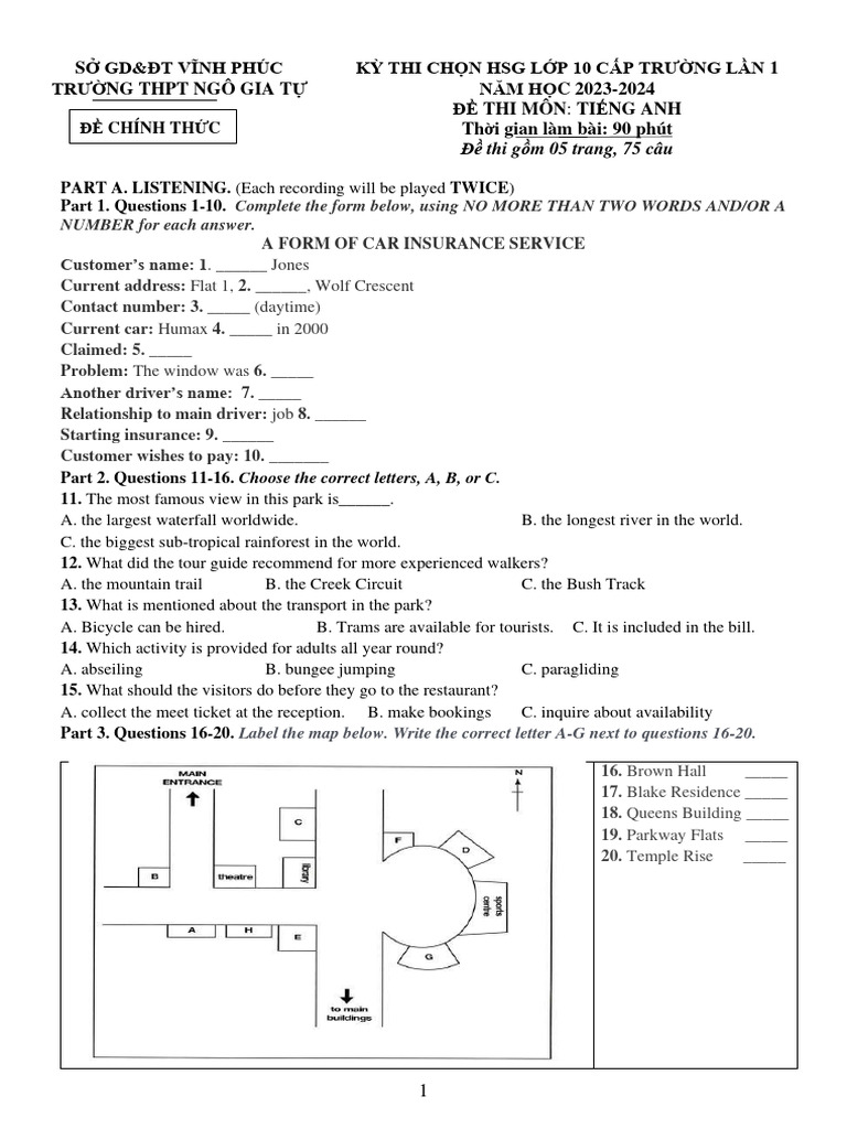 De Thi HSG Tieng Anh 10 Lan 1 Nam 2023 2024 Truong THPT Ngo Gia Tu Vinh Phuc | PDF | Quilting ...