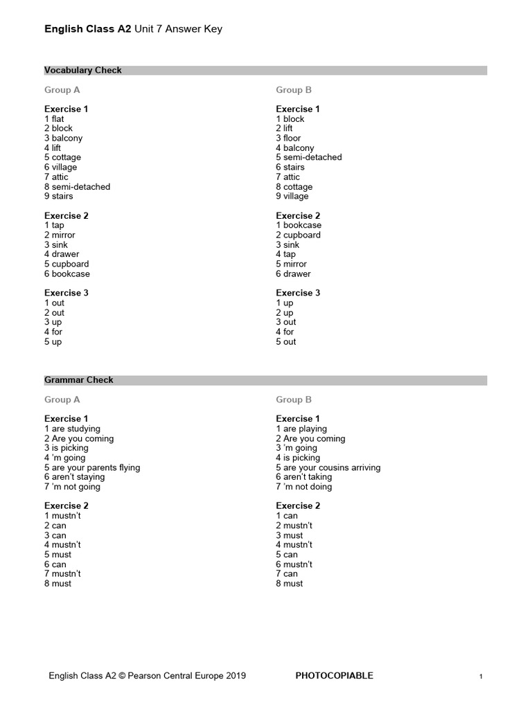 EC - A2 - Tests - Unit 7 Answer Key and Script | PDF