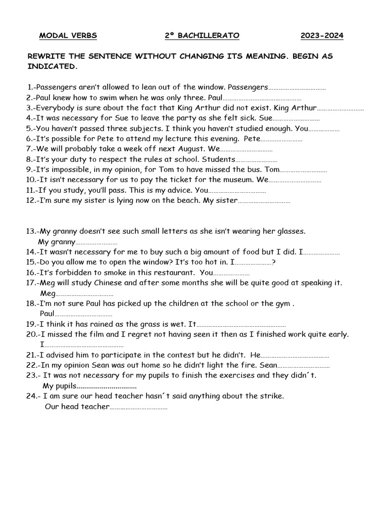 Modal Verbs Exercises for 2º Bachillerato | PDF