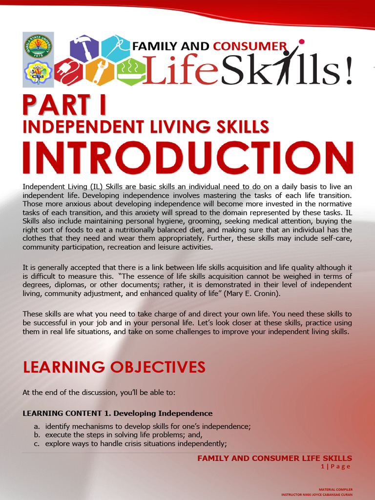 PART I_Independent Living Skills | PDF | Self Concept | Stress (Biology)