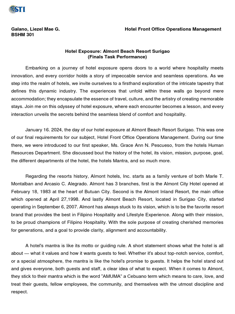 FinalsReflection Galano | PDF | Hotel