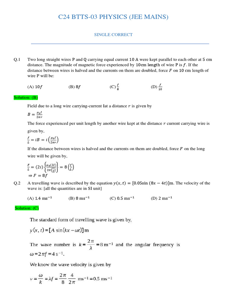 C24 BTTS-03 - Physics (Jee Mains) | PDF | Photoelectric Effect | Photon